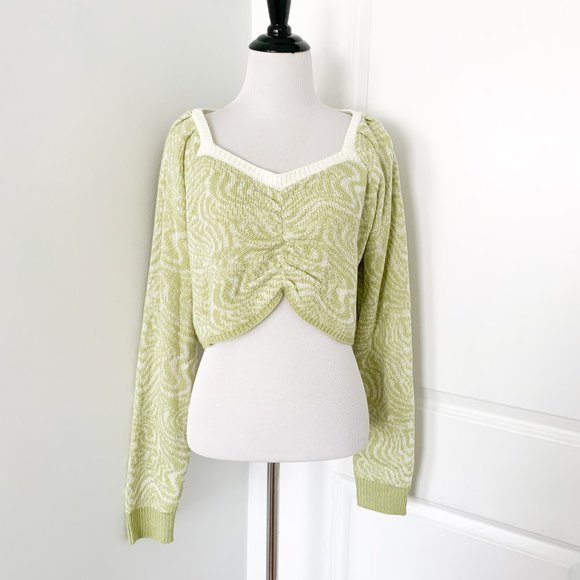 Zara | Sweaters | Zara Green Marbled Swirl Copped Sweater | Poshmark